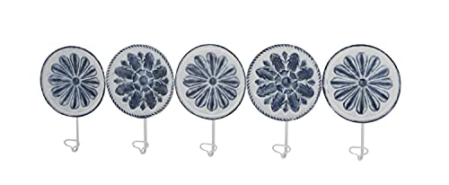 Deco 79 Contemporary Metal Floral Wall Hook, 2"W x 11"H, Blue, White