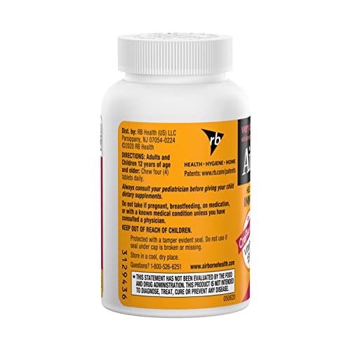 Airborne Vitamin C 1000mg (per serving) - Very Berry Chewable Tablets (32 count in a box), Gluten-Free Immune Support Supplement, With Vitamins A C E, ZINC, Selenium, Echinacea & Ginger, Antioxidants