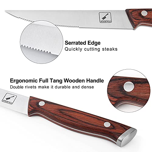 imarku Steak Knives, Steak Knives Set of 6, Japanese HC Steel Premium Serrated Steak Knife Set with Ergonomic Handle and Gift Box