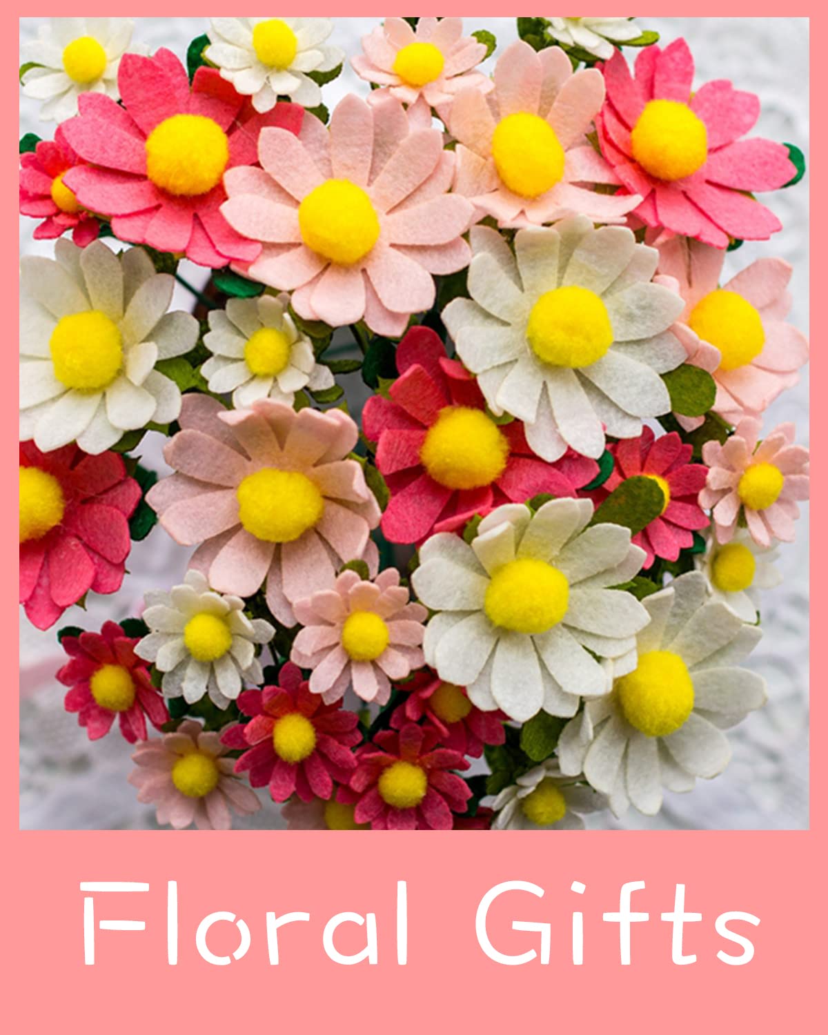 BAZIMA DIY Felt Flower Art Craft Kit, DIY Felt Daisy Pot Bonsai Kit, 33 Daisies,Floral Gifts,Beginner Craft Kit,Arrange Pre-Cut Felt Flowers and Foliage