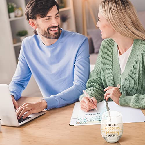 2 Pcs Wedding Planner Book and Organizer for The Bride 1 Pcs Wedding Planning Stemless Wine Glass 1 Pcs Wedding Planning Wedding Planner Engagement Gift for Newly Couples, Future Brides and Grooms