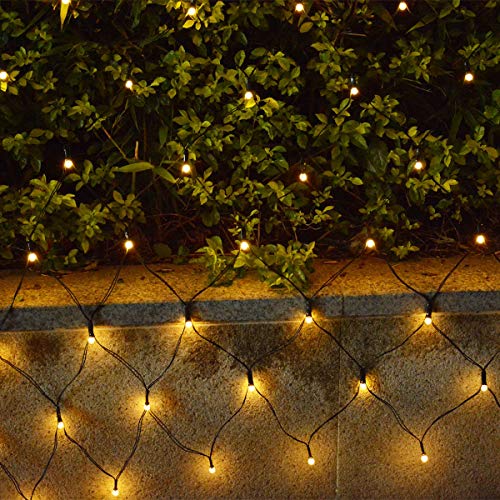Solar Christmas Mesh Lights w/ Remote Timer, 10ft x 4.9ft 180 LED Waterproof Net String Lights for Outdoor Trees, Patio Bushes, Wedding Party, Front Back Yard, Porch, Balcony Decorations (Warm White)