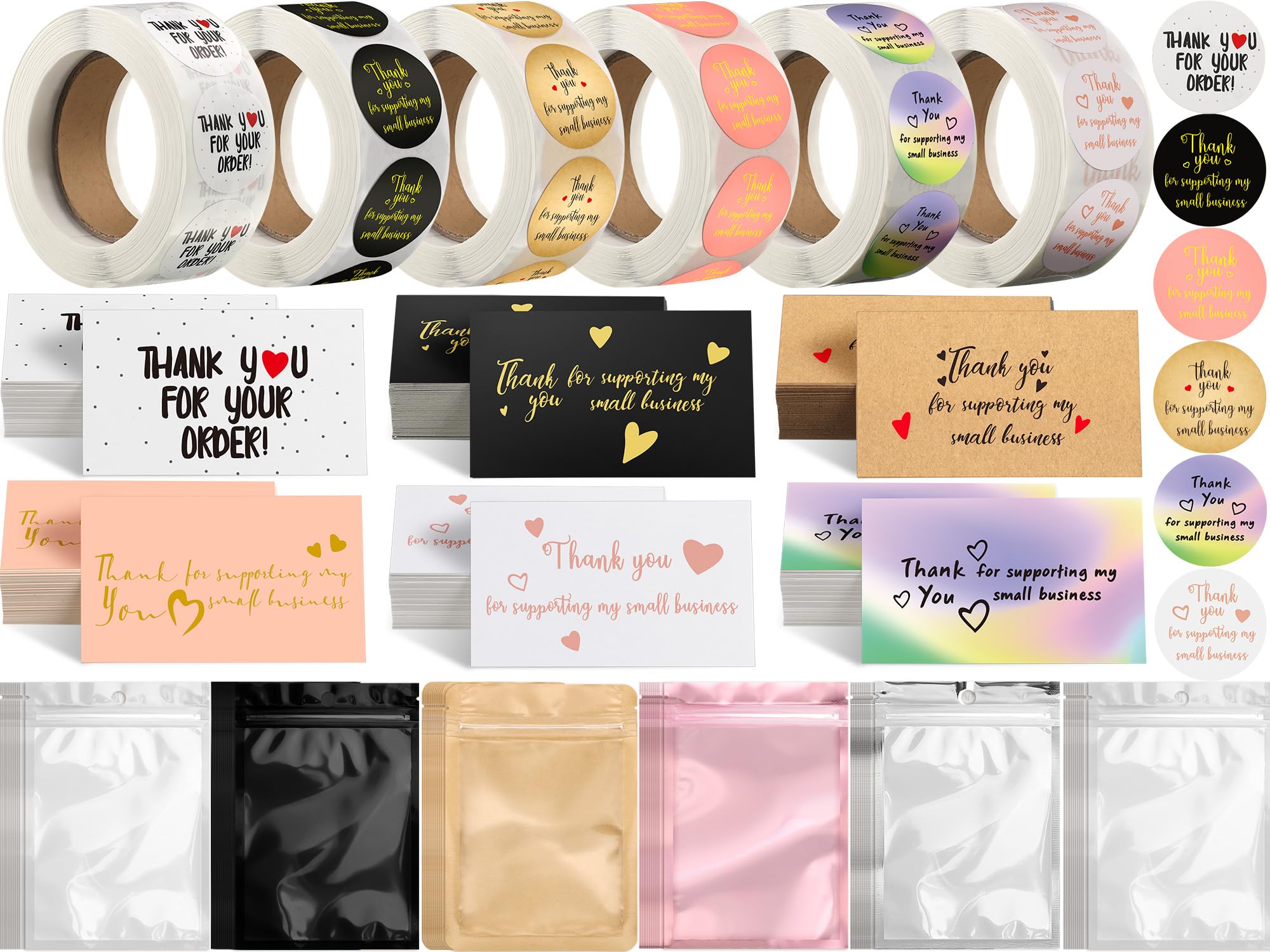 3420 Pcs Thank You Small Business Packaging Supplies Set Thank You Label Stickers Thank You for Supporting My Small Business Cards Resealable Packaging Bag Suitable for Packaging Small Business