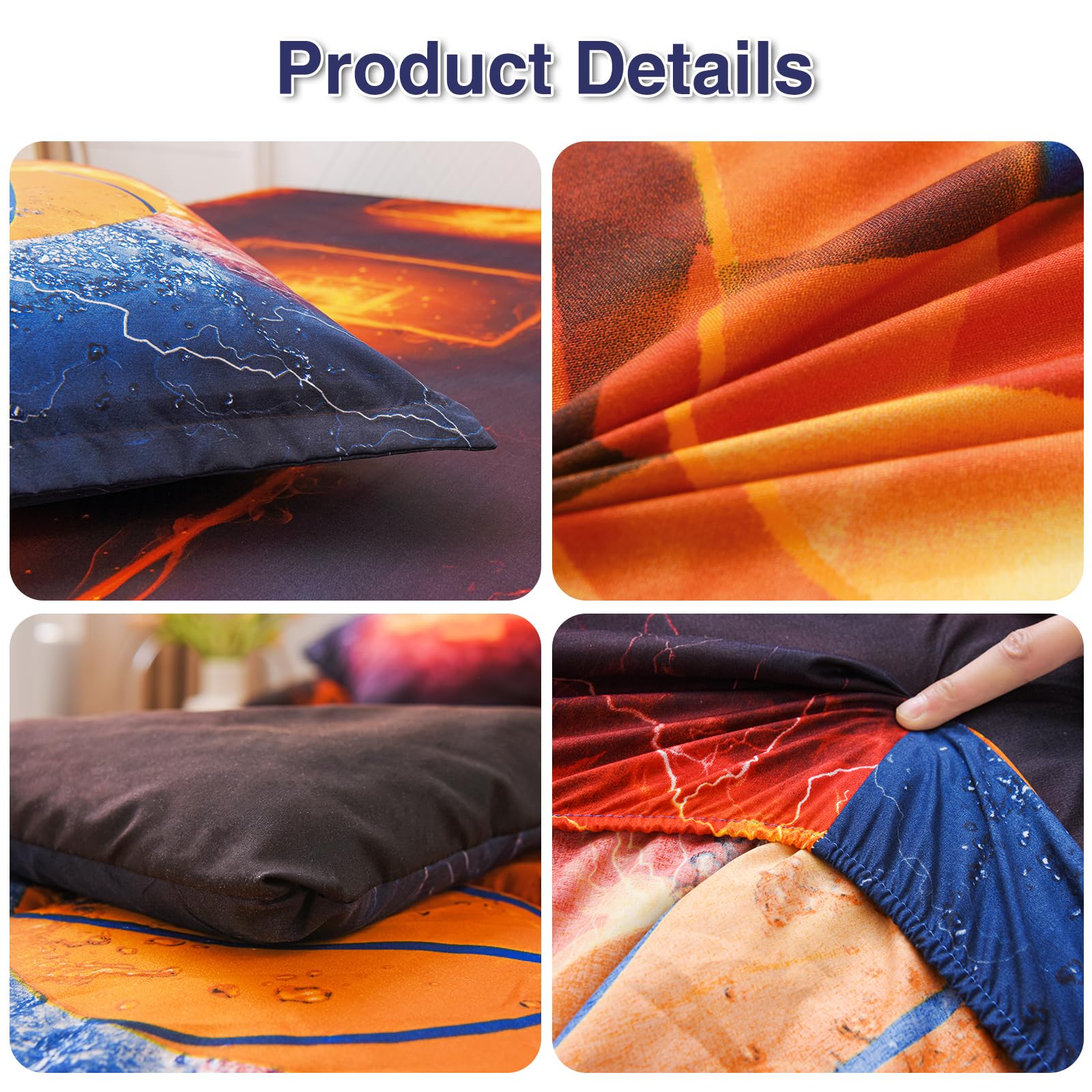 A Nice Night Basketball Print,with Fire and Ice Pattern,Comforter Quilt Set 6PCS Bedding Sets, for Boys Kids Teen (Basketball, Twin)