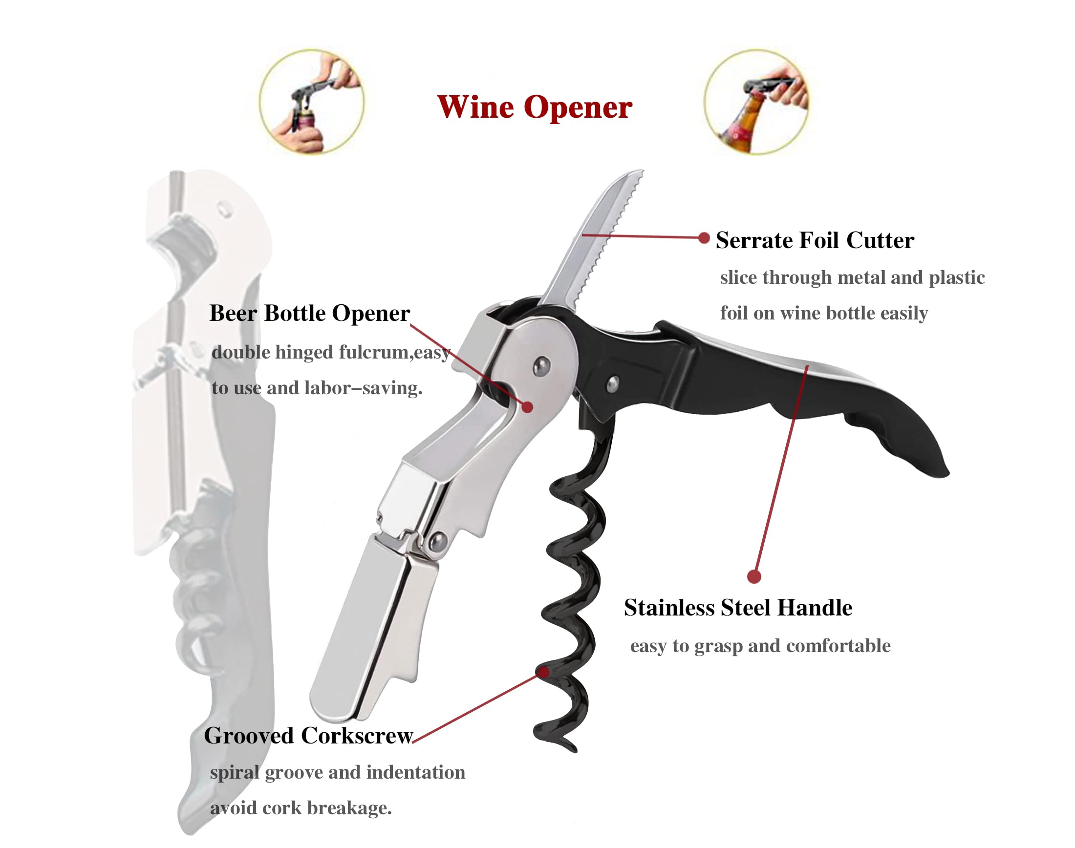 24 Packs Wine Opener,Beer or Wine Corkscrew Bulk Opener Wine Keys Serrated Foil Cutter,three-in-one Stainless Waiters Corkscrew,for Picnic, party, family,Restaurants(Black)