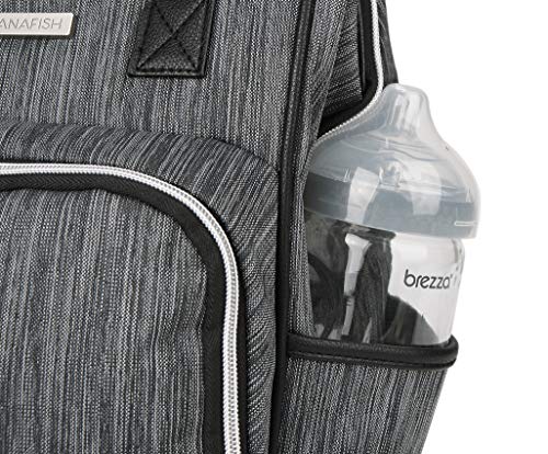 Bananafish Diaper Bag - Multi-Function Design Nappy Bag for Baby Care or Travel - Carry or Wear as Backpack - Large Capacity in Trendy, Stylish Design, Dark Grey