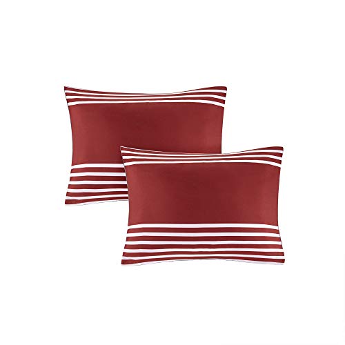 Comfort Spaces Full Comforter Sets with Sheets - Bed in a Bag 9 Pieces Teen Bedding Sets Full, Red and Grey Stripes Bedding Full, College Full Bed Set with 2 Side Pockets Bedroom Organizer
