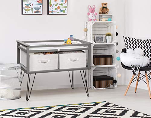 Badger Basket Contempo Convertible Changing Table for Infants and Babies - Includes Two Baskets, Gray/White