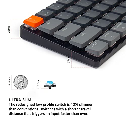 Keychron K7, 68 Keys Ultra-Slim Wireless Bluetooth/Wired Mechanical Keyboard with Low-Profile Gateron Mechanical Blue Switch, RGB LED Backlit Compatible with Mac Windows