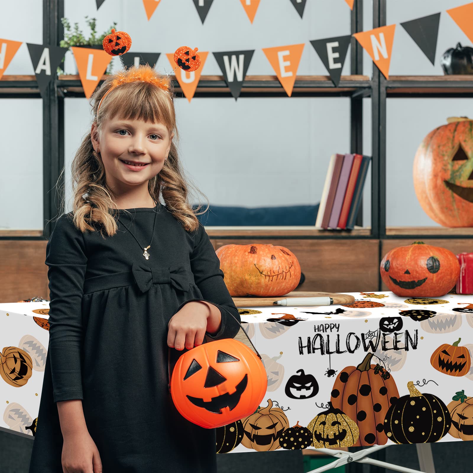 3 Pieces Happy Halloween Jack-O-Lantern Pumpkin Party Tablecloth Decorations, Plastic Rustic Jack-O-Lantern Pumpkin Table Cover Backdrop for Seasonal Fall Halloween Party Supplies, 54x108 Inch