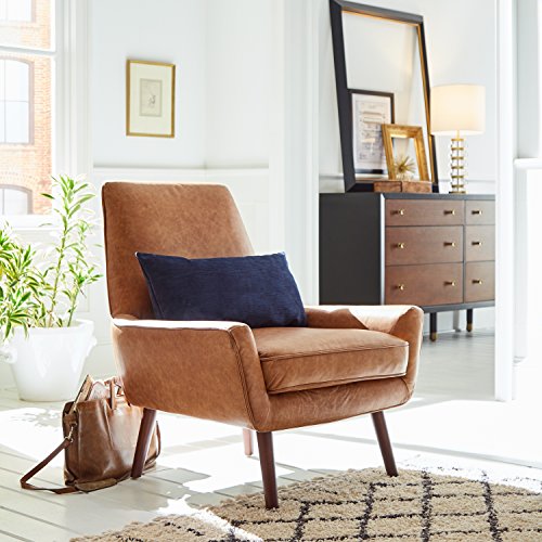 Amazon Brand - Rivet Jamie Leather Mid-Century Modern Low Arm Accent Living Room Chair, Cognac Leather, 31"W