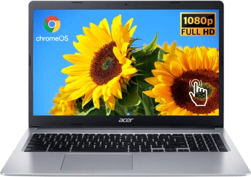 acer Chromebook 315 Laptop, 15.6” FHD Touchscreen Display, 4GB RAM, 64GB eMMC SSD, Intel Celeron N4020 Processor, Wi-Fi, Bluetooth, Webcam, USB-C, Protective Sleeve, Chrome OS, Pure Silver, N19Q3