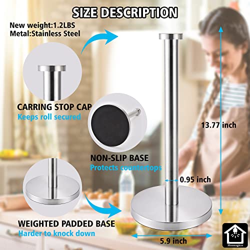 2Pack Stainless Steel Paper Towel Holder Countertop for One Hand Tear, Standing Paper Towel Holder with Non-Slip Base, Paper Towel Roll Holder for Kitchen Bathroom Countertop, Sliver 13.8"