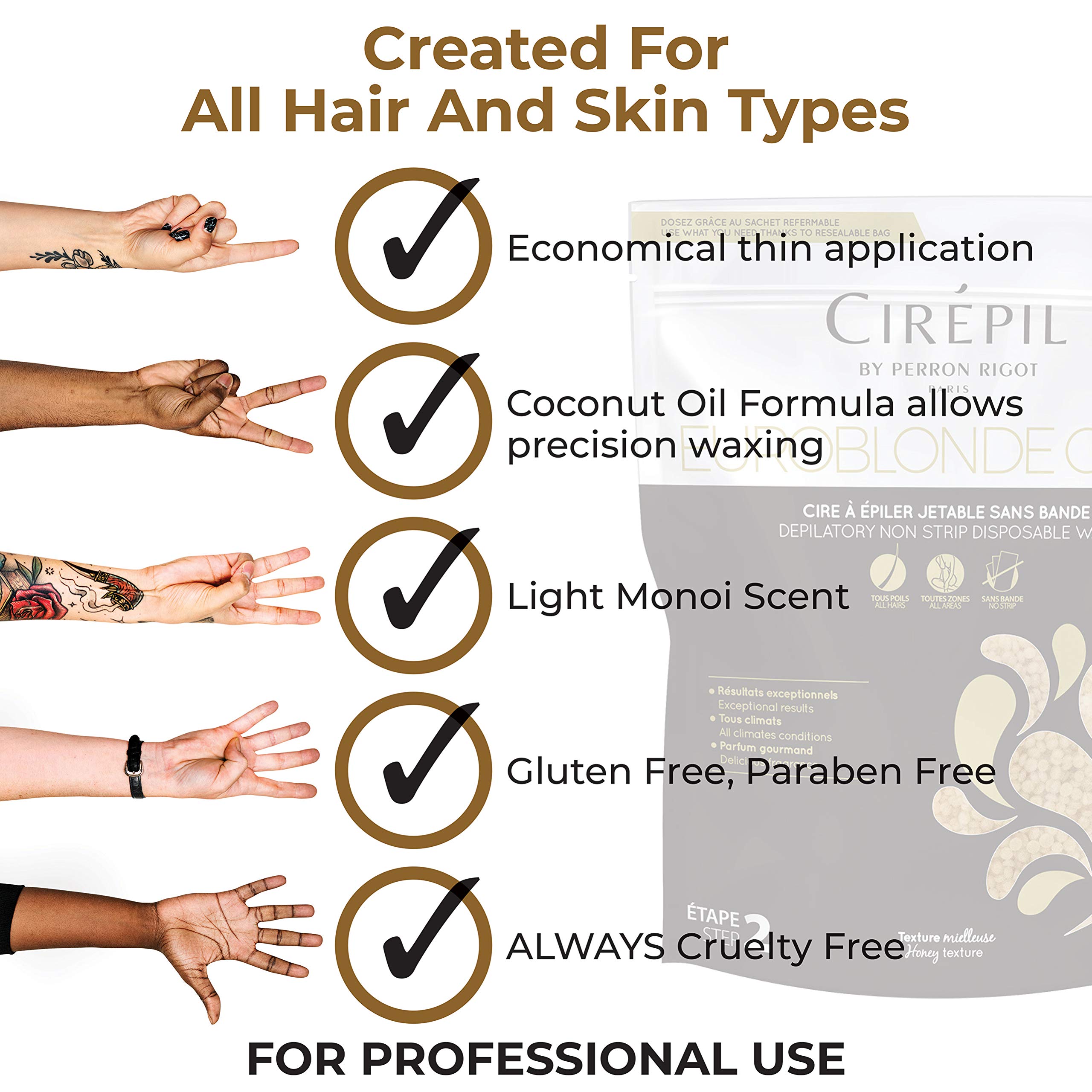 Cirepil - Euroblonde Gold - 800g / 28.22 oz Wax Beads Bag - Light Monoi Scent - Ultra Fluid Gel Texture - All-Purpose & Easy Removal