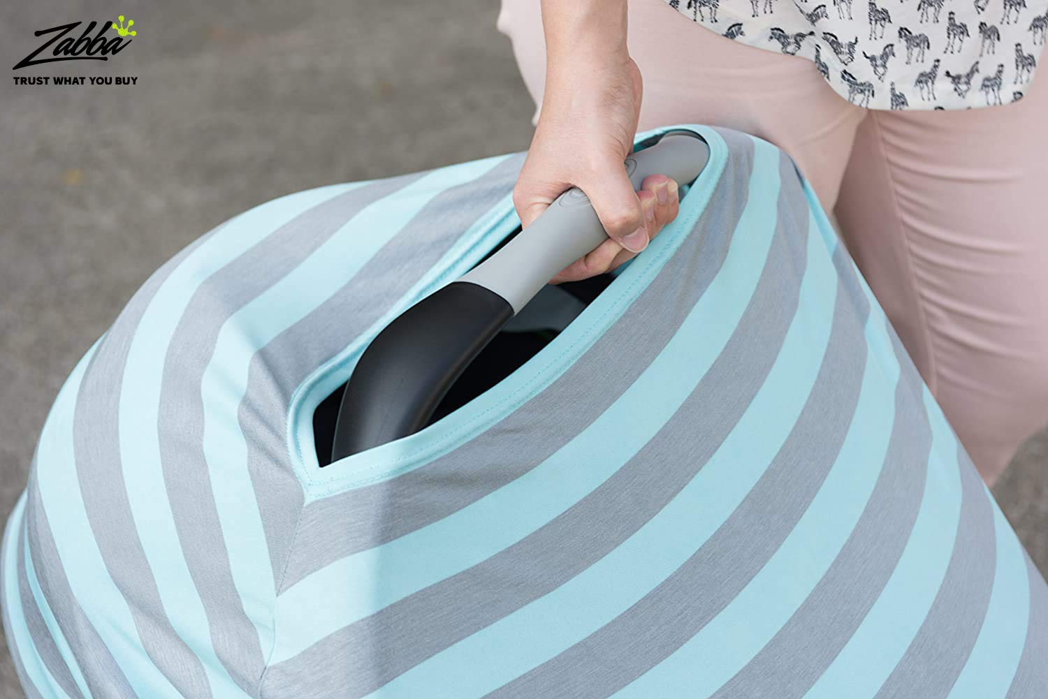 Car Seat Covers for Babies - Stretchy, Lightweight, and Extra Soft Nursing Cover - Multiuse - Covers Carseat, High Chairs, Shopping Carts - Bonus Infant Baby Beanie and Bag (Blue and Grey)