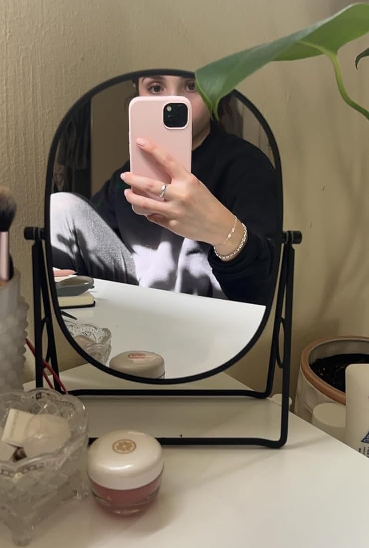JOYOEIKON Tabletop 5x/1x Magnifying Makeup Mirror with Squared Bamboo Tray Small Desk Mirror 360° Rotation Vanity Mirror with Stand Desktop Cosmetic Mirror