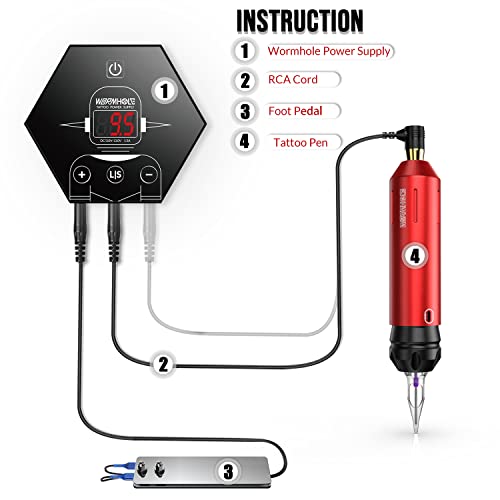 Tattoo Kit, Wormhole Complete Tattoo Kit for Beginners with Tattoo Power Supply Tattoo Needles Tattoo Ink, Professional Complete Tattoo Pen Kit Tattoo Gun