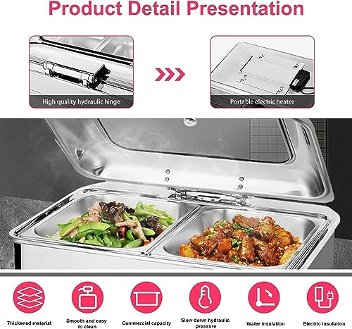 9L Electric Buffet Warmer, Chafing Dish Buffet with Heating Tray, Electric Buffet Warmer for Buffet Food Warmer, Buffet Server