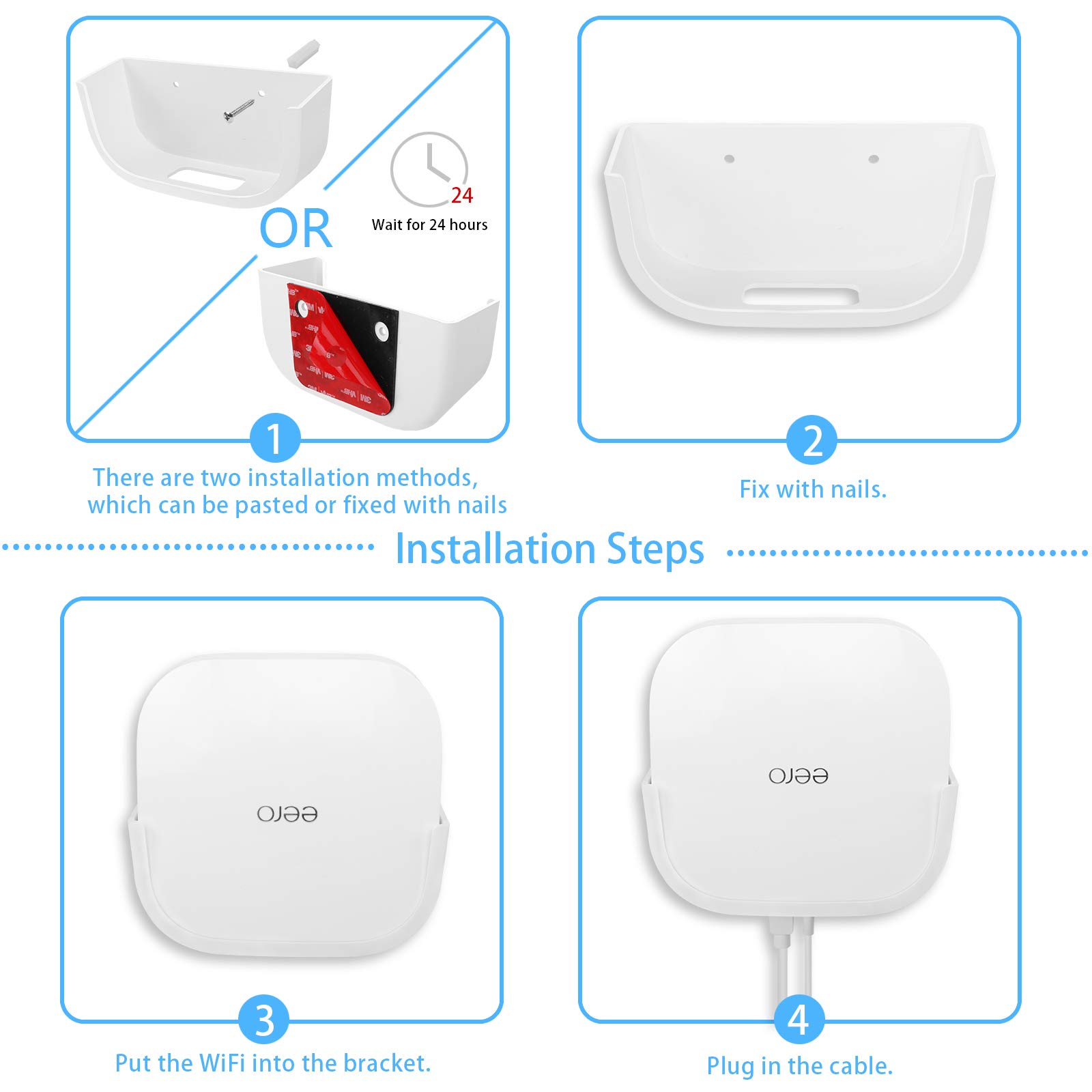 ๐๐๐ฎ๐ณ๐น๐ 2Pcs Screwless Wall Mount Bracket for Eero Pro 6 Wifi, VHB Stick On Holder, Strong Adhesive Holder, No Tools No Drilling No Hole