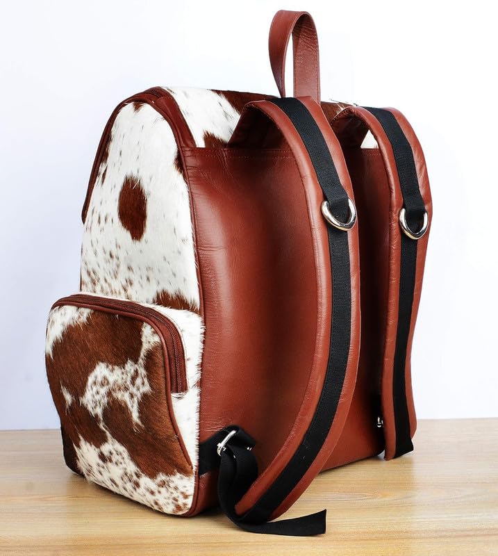 LP-FACON Western Cowhide Print Leather Diaper Backpack | Cute Shower Gifts For Mom | Large Travel Bag Brown & White