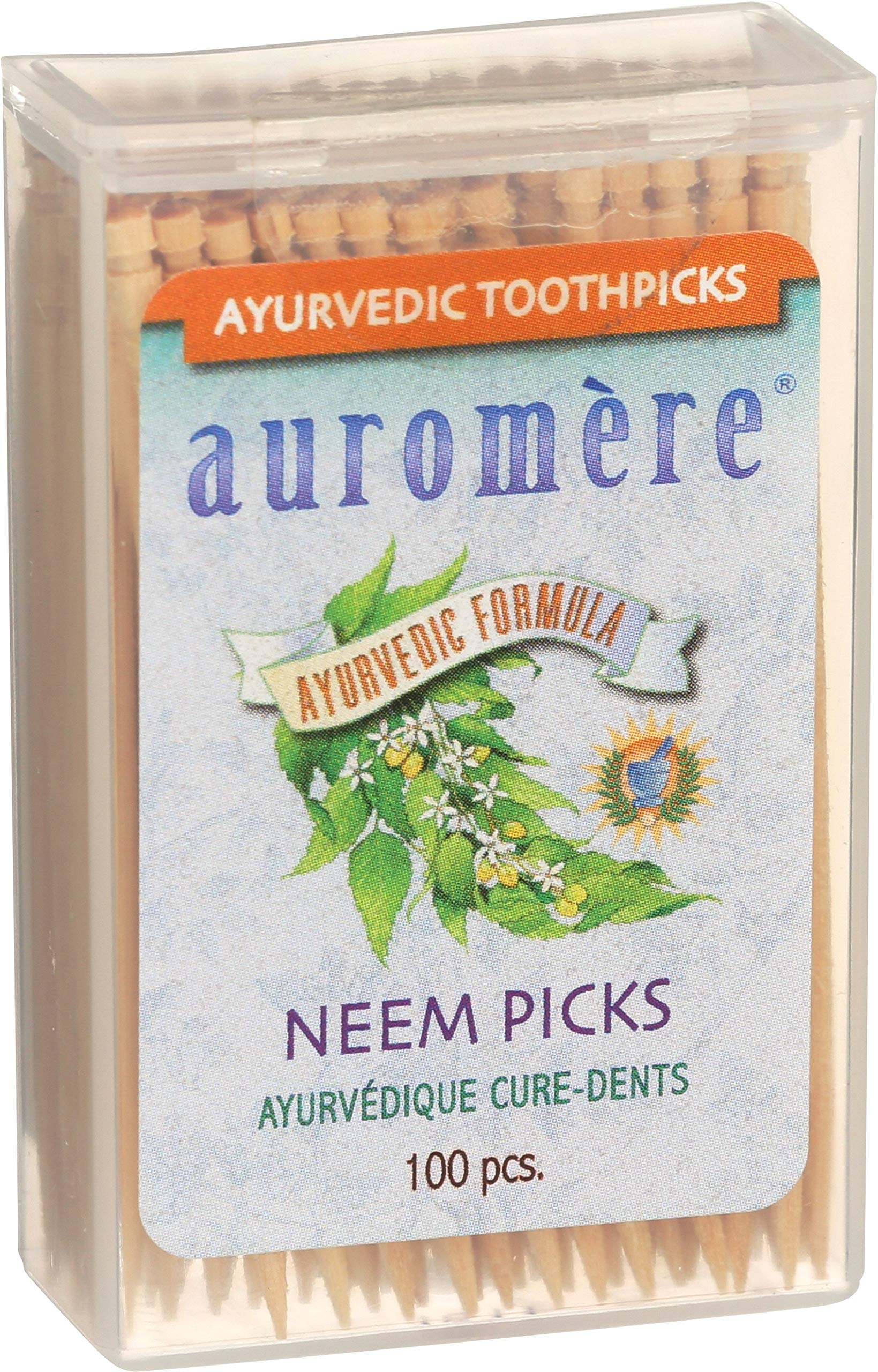 Auromere Ayurvedic Neem Toothpicks - Vegan, Natural, Non GMO, Made from Birchwood (100 Count), 2 Pack