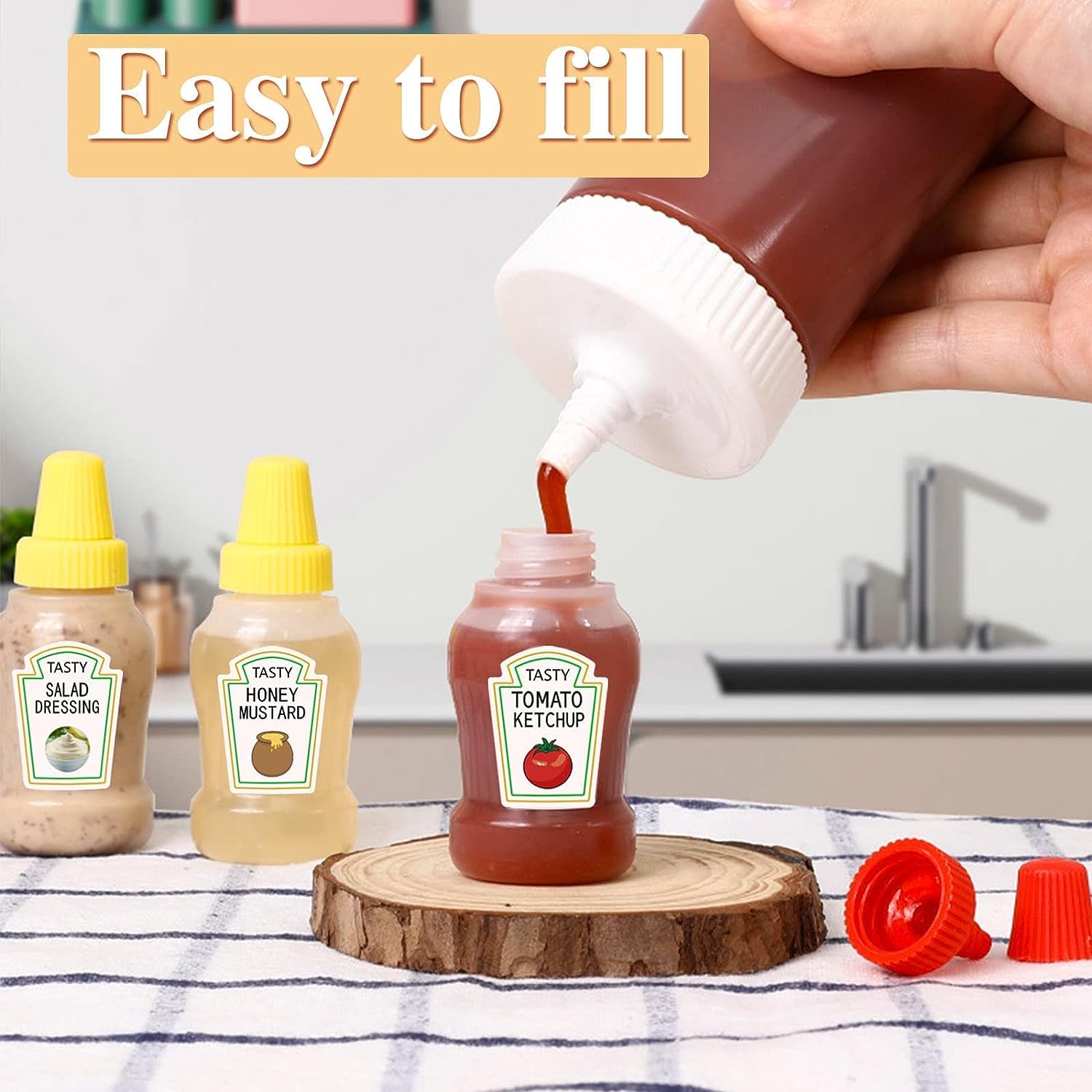4 Pieces Mini Ketchup Bottles for Bento Box Accessories,25ml Mini Condiment Squeeze Bottles Portable Honey Sauce Salad Dressing Dispensers Jars Containers for Kids Adults Lunch Box