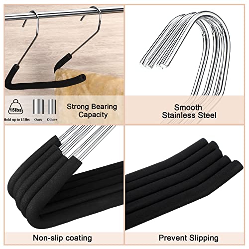 Open Ended Pants Trousers Hangers Foam Coated Pant Hangers Plating Non Slip Anti Rust Chrome Metal Hangers for Closet Easy Slide Pant Jeans Slacks Towel Skirt Organizer, Black (20)