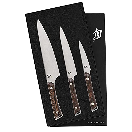 Shun Cutlery Kanso 3 Piece Starter Knife Set, Kitchen Knife Set, Includes 8" Chef's Knife, 3.5" Paring Knife, and 6" Utility Knife, Handcrafted Japanese Kitchen Knives