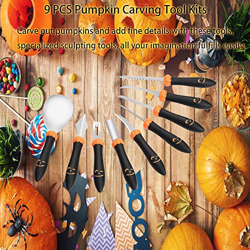 Stickit Graphix Pumpkin Carving Kit, 9 PCS Upgrade Pumpkin & Grimace Pattern Designed Handle Pumpkin Carving Tools Heavy Duty Stainless Steel Carver for Halloween Jack-O-Lanterns with Carrying Case