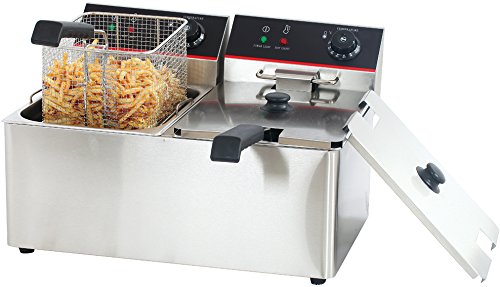 Hakka Commercial Stainless Steel Deep Fryers Electric Professional Restaurant Grade Turkey Fryers (2x8 Liter)