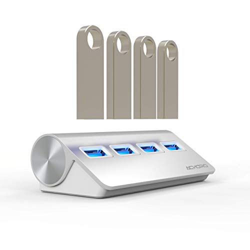 Achoro Premium Quality Computer USB Port Expander – 4 Ports Portable USB Hub - Compatible with MacBook, Windows, iMac, Hard Drive, and PC – High-Speed 3.0 USB HUB (Silver)
