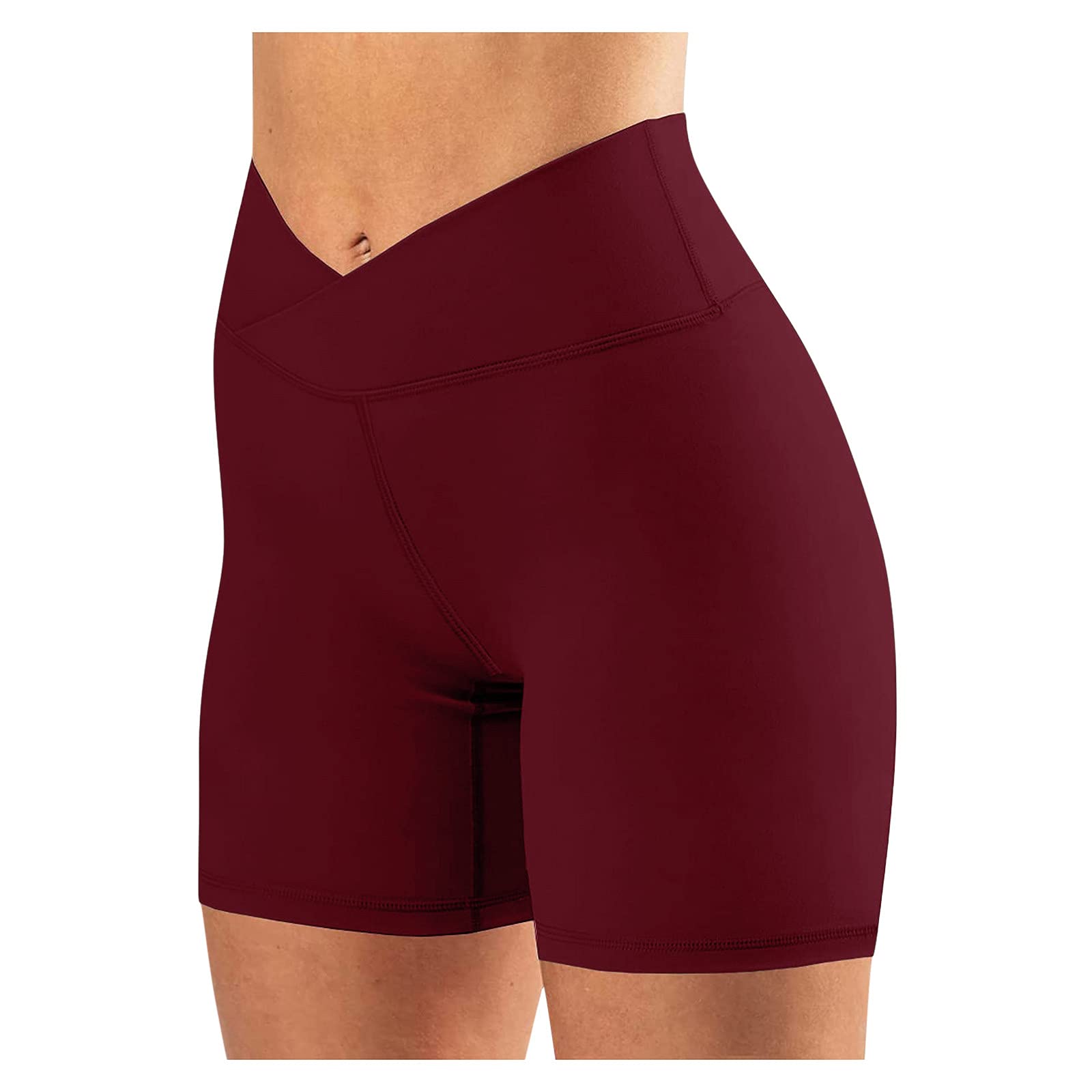Bblulu Women's High Rise Cross Waist Yoga Shorts, Sports Workout Running Biker Shorts High Waisted Booty Hot Short