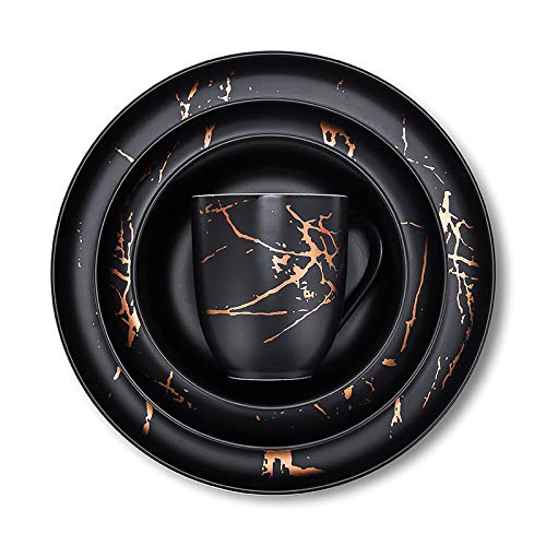 Stone Lain Modern Gold Splash Exquisite Fine China Dinnerware Set, 16 Piece - Service for 4, Black & Gold