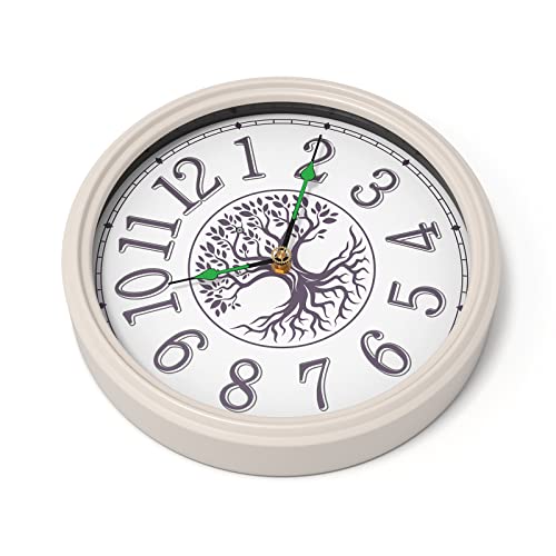 Abdurey Night Light Wall Clock, 12" White Retro-Vintage Style, Silent Battery Operated, Sound Control Sensor Lighted Wall Clocks, for Bedroom, Living Room, Farmhouse (Tree of Life Warm Light)