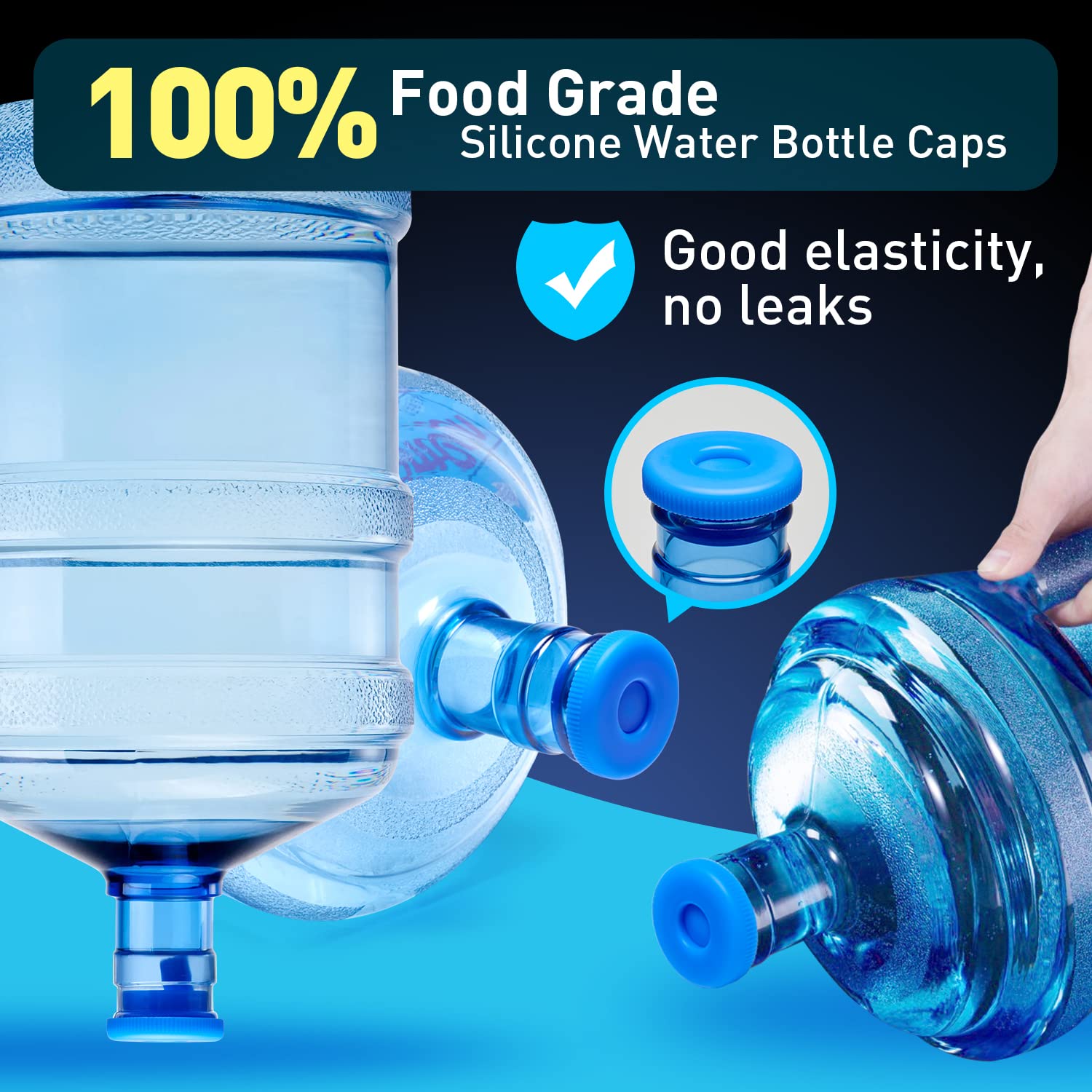 3 & 5 Gallon Water Jug Cap Reusable - Water Bottle Caps Fits 55mm Bottles,Silicone Non- Spill Lids for Anti-Splash (3 Pack)