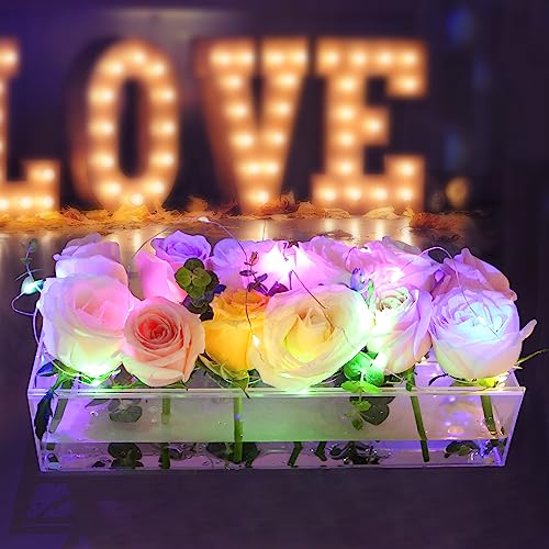 2 Pieces Acrylic Flower Vase Rectangular Floral Centerpiece with Lights - 31.5 Inch Modern Vase Long Rectangle Acrylic Vase for Home Decor