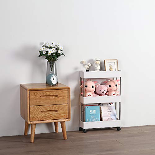 3 Tier Slim Storage Cart, Bathroom Storage Organizer Mobile Multi Functional Slim Storage Cart Rolling Utility Cart Tower Rack for Kitchen Bathroom Laundry Narrow Places