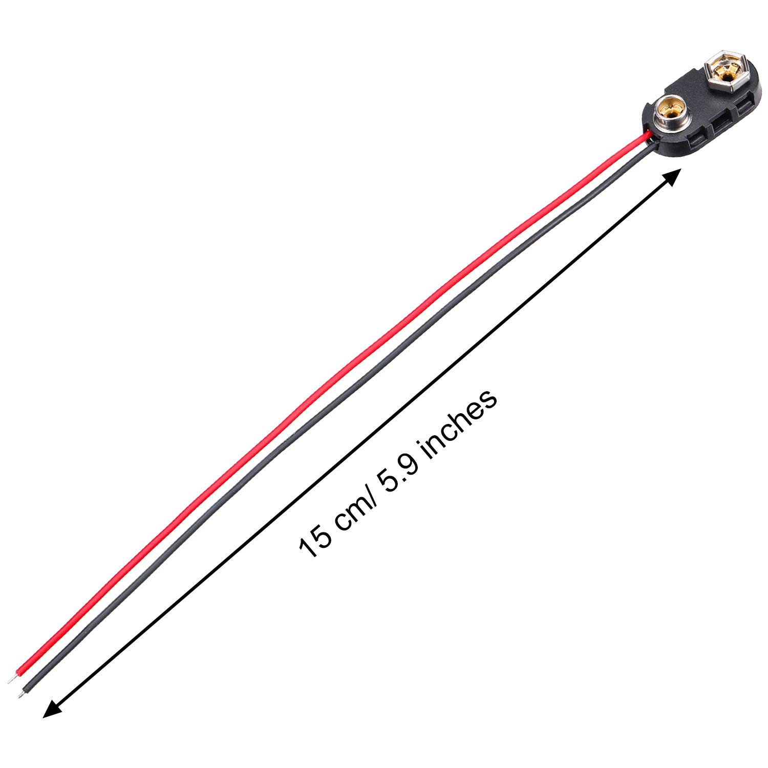 BBTO 20 Pack 9 V Battery Clip Connector Long Cable Connection Hard Shell Black Red Connector (I Type)