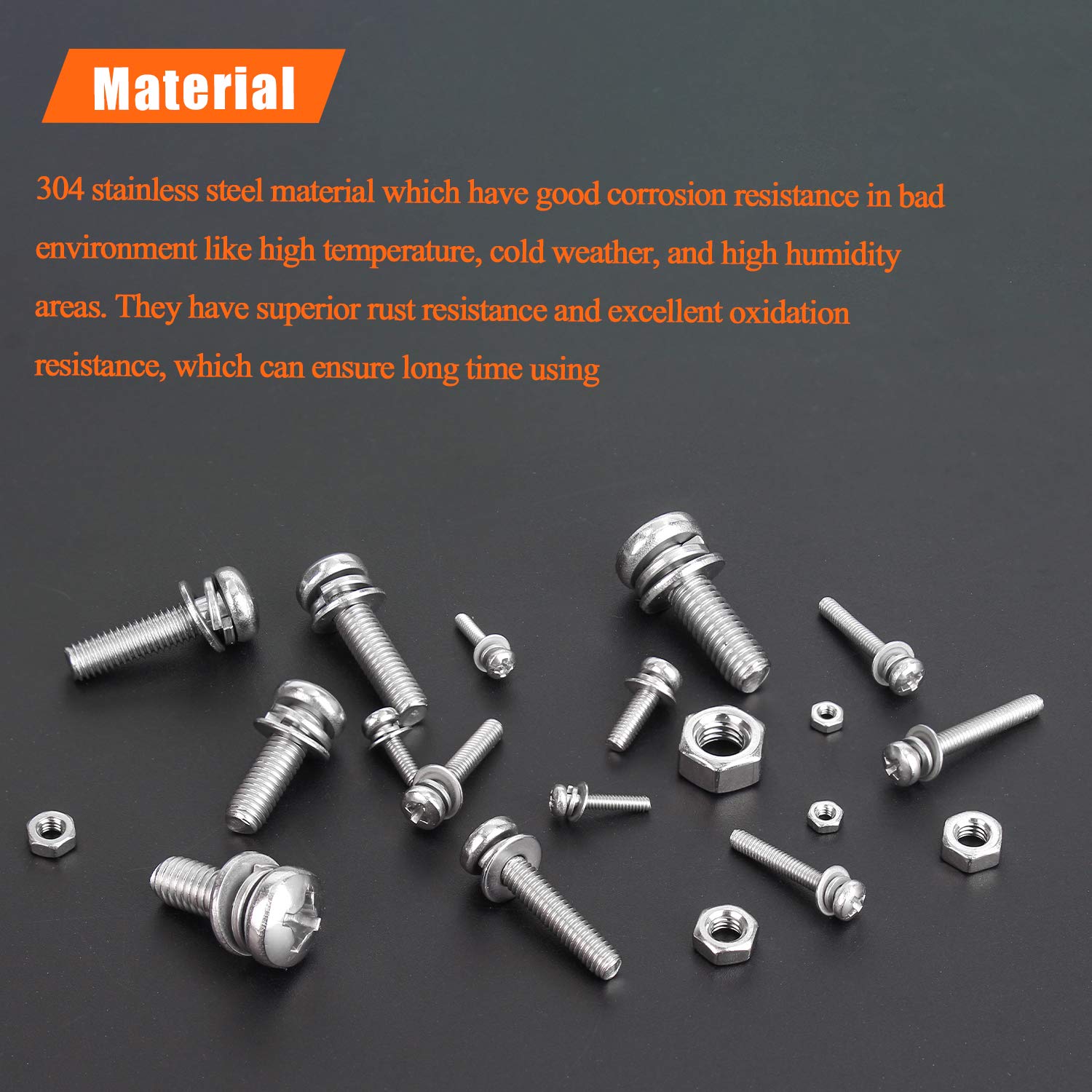 HELIFOUNER 510 Pieces Phillips Pan Head Machine Screws Nuts Washers Assortment Kit, Stainless Steel 304, Full Thread (M2 M2.5 M3 M4 M5 M6)