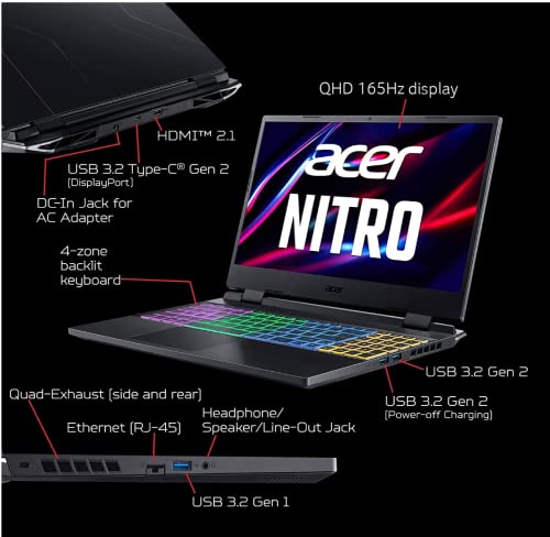 Acer Nitro 5 15.6" QHD LED-Backlit IPS 100% DCI-P3 165Hz Gaming Laptop AMD 8-Core Ryzen 7 6800H NVIDIA GeForce RTX 3070 Ti MUX Wi-Fi 6E RJ-45 Win 11 W/HDMI (32GB RAM | 1TB PCIe SSD)
