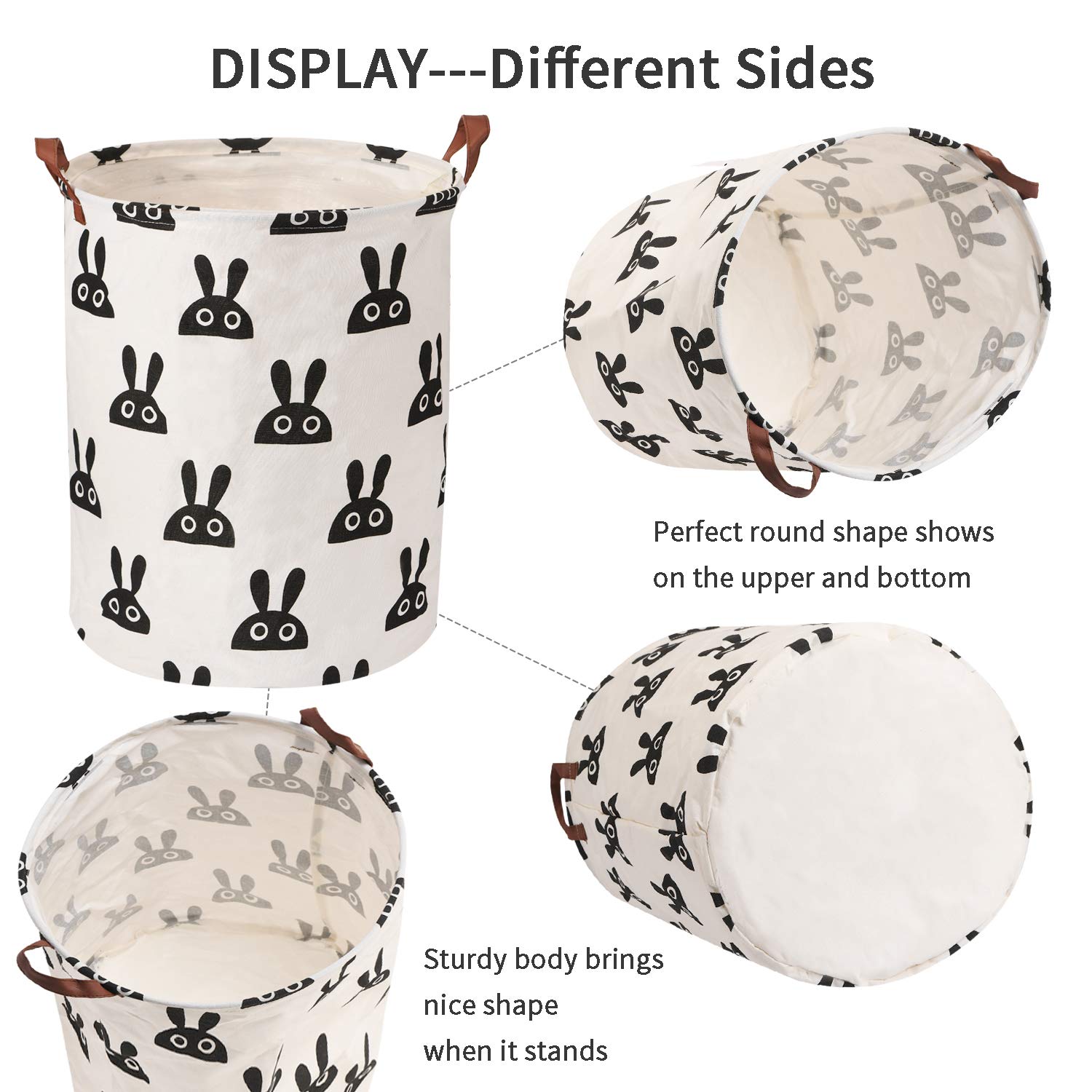 Large Sized Storage Basket, 19.6" Waterproof Canvas Storage Bin with Handles, Round Collapsible Organizer Kids Laundry Hamper for Nursery Clothes Toys - Rabbit