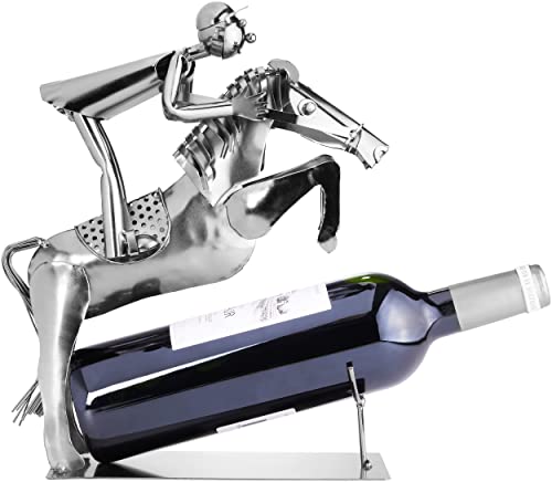 BRUBAKER Wine Bottle Holder 'Horseback Riding' - Table Top Metal Sculpture - with Greeting Card