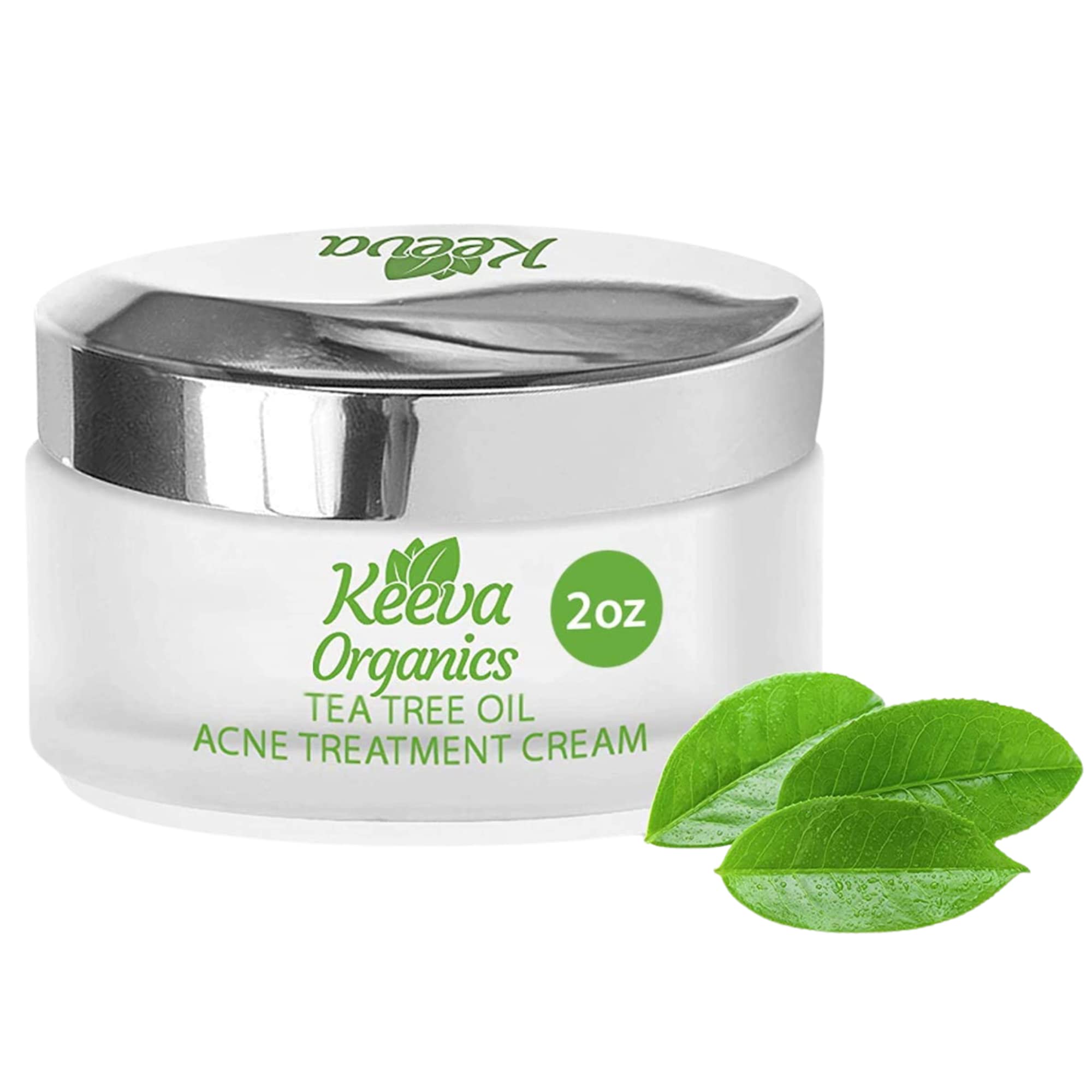 Acne Treatment Cream With Secret TEA TREE OIL Formula - Perfect For Fighting Breakouts, Spots, Cystic Acne, Acne Scar Removal - See Results in Days Without Dry Skin - by Keeva Organics (2oz)