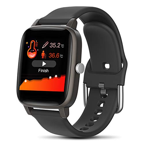 LCW Smart Watch Fitness Trackers with Heart Rate Monitor,Waterproof IP67 Activity Trackers Watch Pedometer Stopwatch,Body Temperature Measurement, for Men Women for iPhone Android Phone (Black)