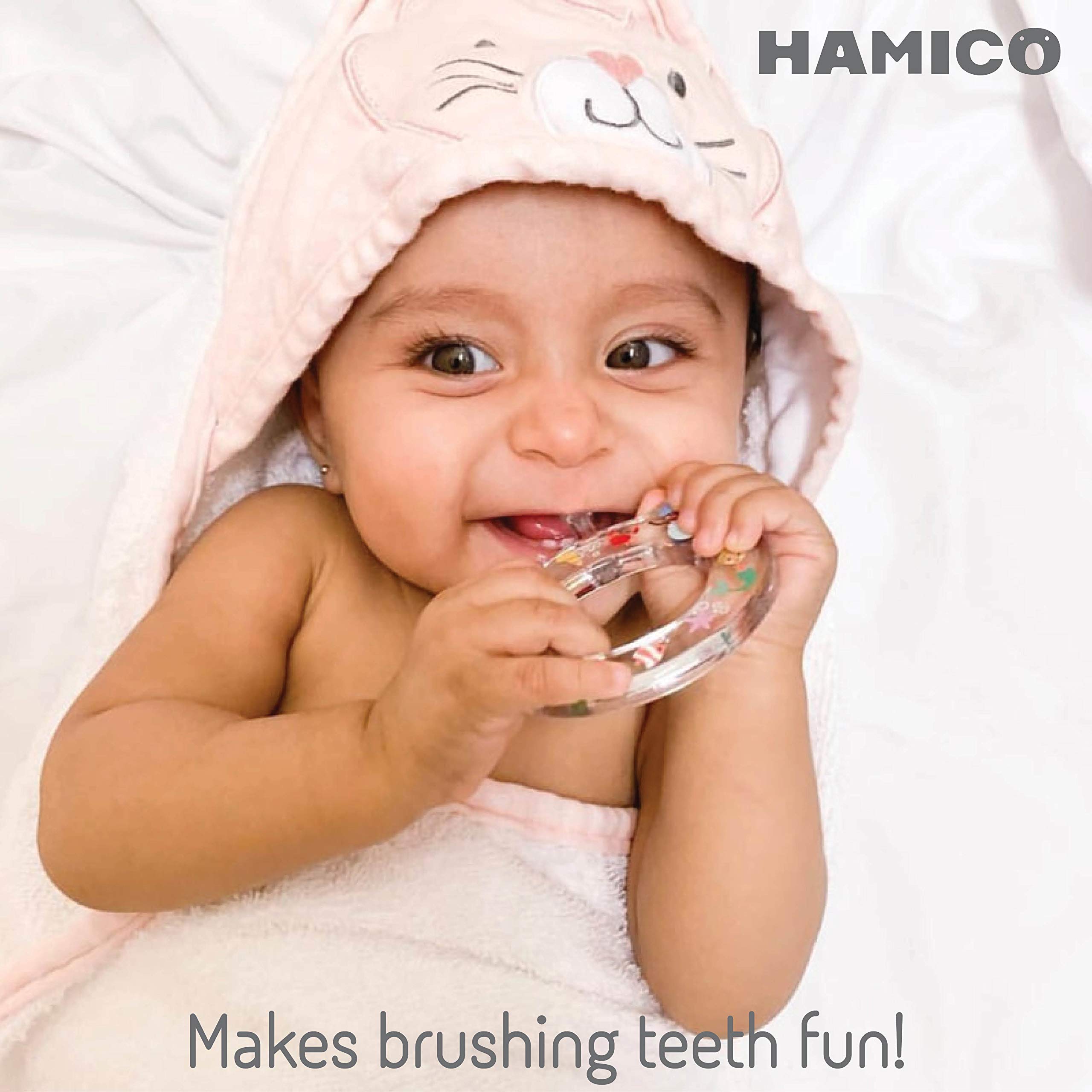 HAMICO Baby Toothbrush Gentle, Extra- Soft Bristles for Baby’s First Toothbrush | Easy Grasp-No Overreach Infant Toothbrush | BPA Free | 2-Pack: Rubber Ducks & Jungle Animals