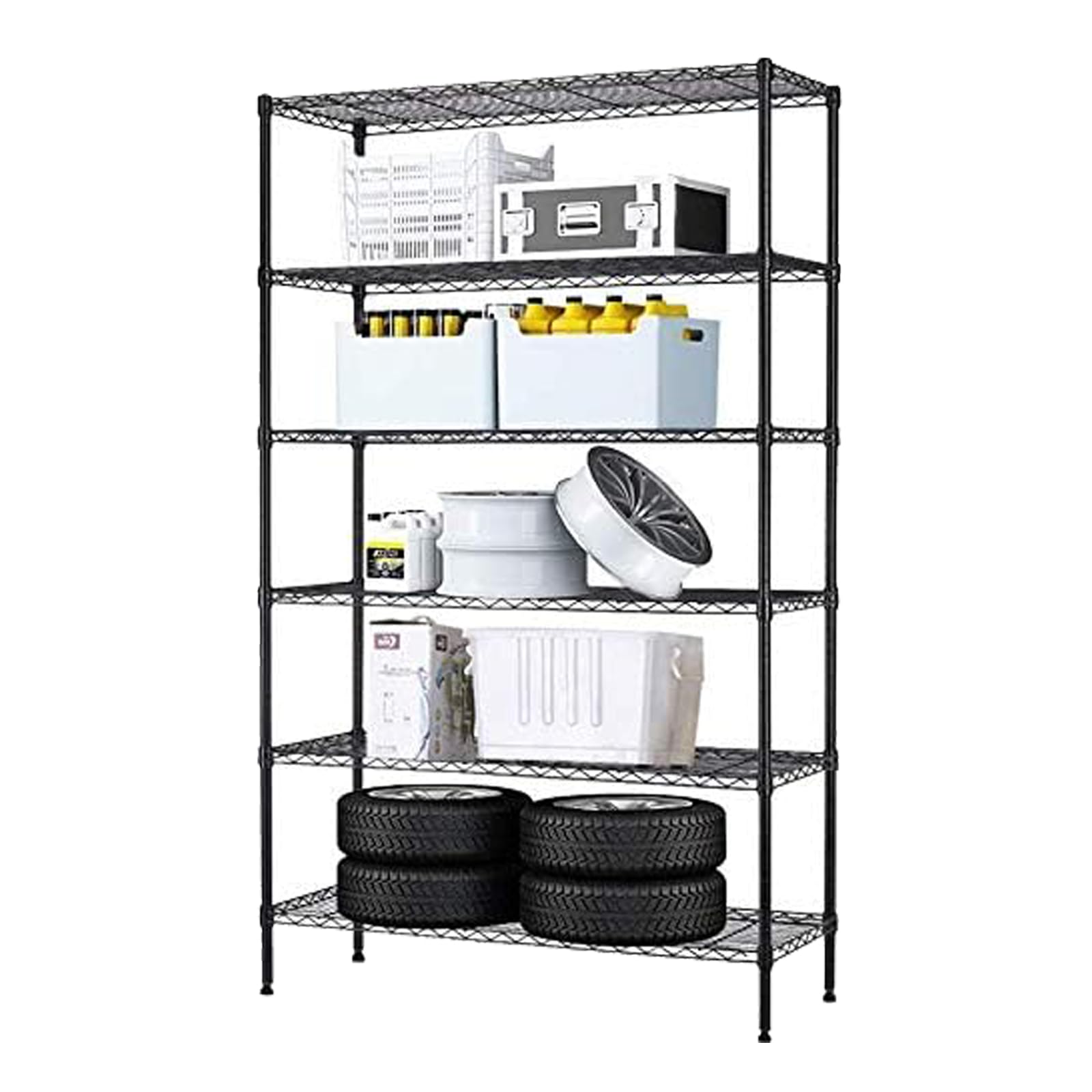 6 Tier Wire Shelving Unit Wire Shelves, NSF Heavy Duty Height Adjustable Storage Wire Shelf Shelving Rack with Feet Leveler Garage Rack Kitchen Rack Office Rack Commercial Shelving (Black 42x16x72)