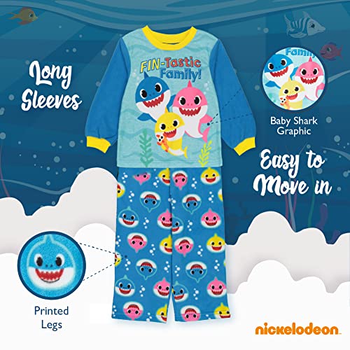 Nickelodeon Boys' Paw Patrol | Baby Shark 2-Piece Loose-fit Pajama Set, Soft & Cute for Kids, Fin-Tastic 2, 4T