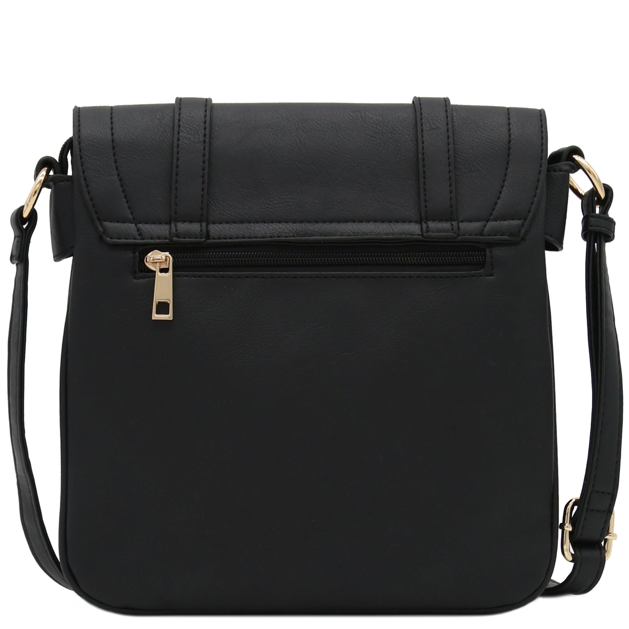 ALYSSA Double Compartment Large Flapover Crossbody Bag with Colorblock Straps (Black/Brown)
