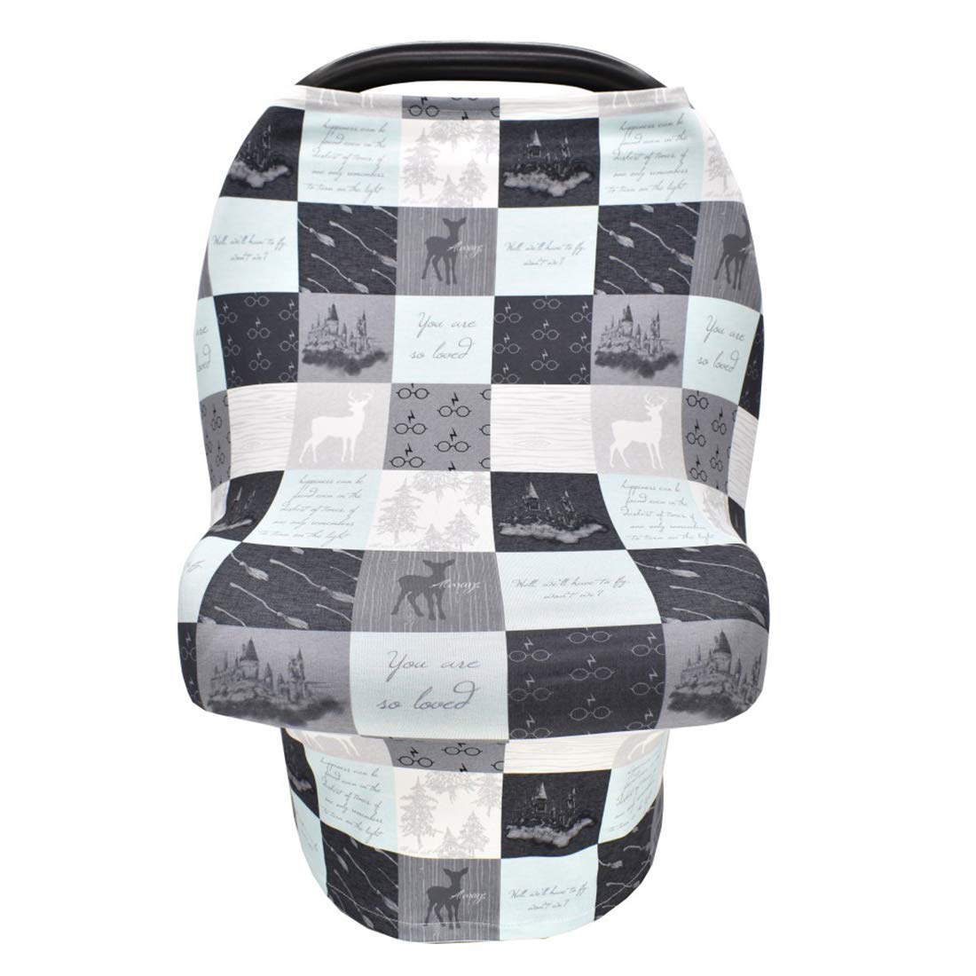 Lemida Car Seat Nursing Cover Shopping Cart Cover High Chair Cover 4 in 1 Carseat Canopy Nursing Breastfeeding Cover for Baby Boys and Baby Girls (Grey&Green)