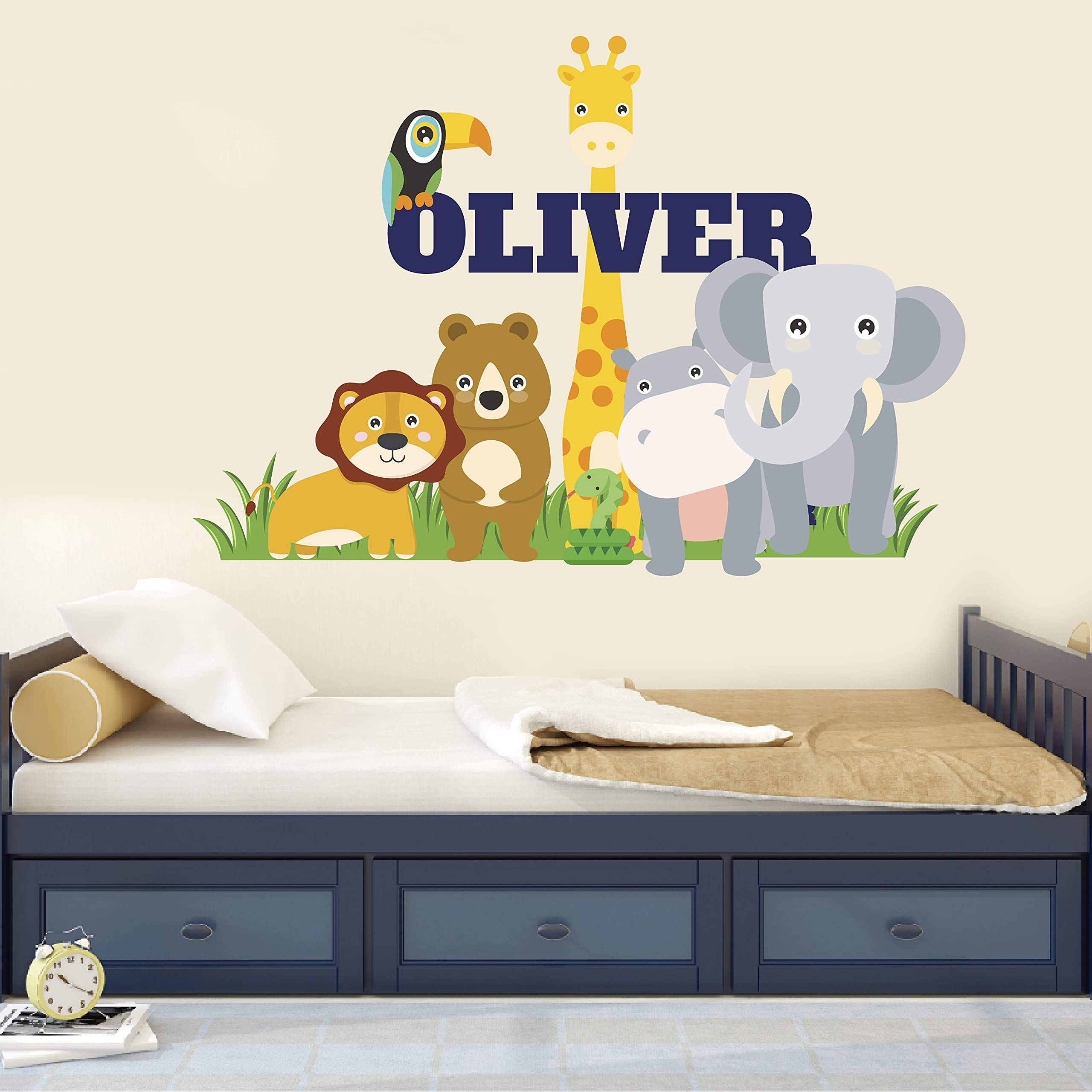 waldo Custom Name Jungle Animals - Baby Boy Girl Wall Decal - Animals Wall Decor - WD30. Zoo Theme Wall Decal Removable Nursery Wall Decal for Kids Room - Animals Name Sticker